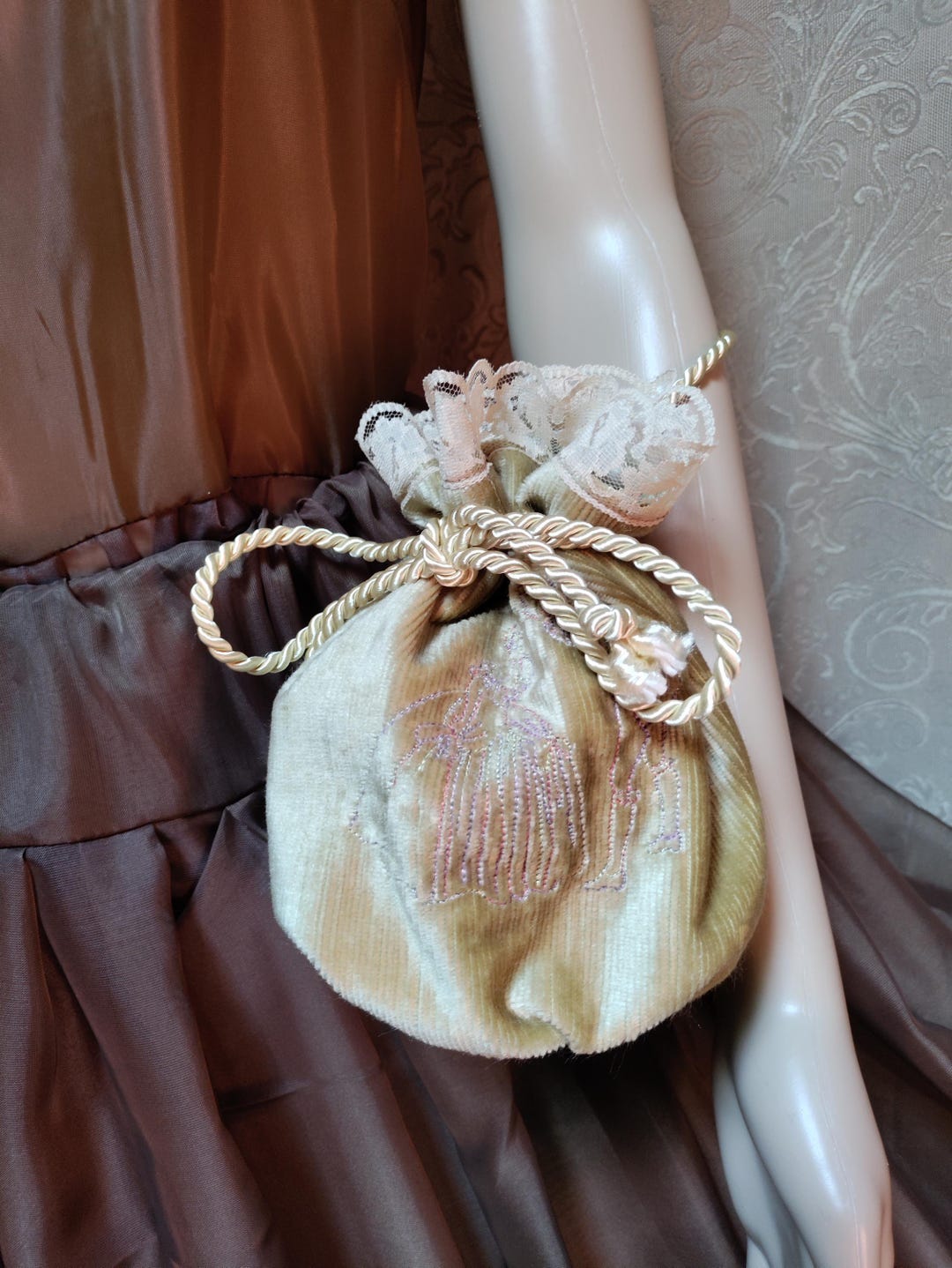 Victorian Drawstring Pouch, Baroque Fantasy Bag, Embroidered Costume ...