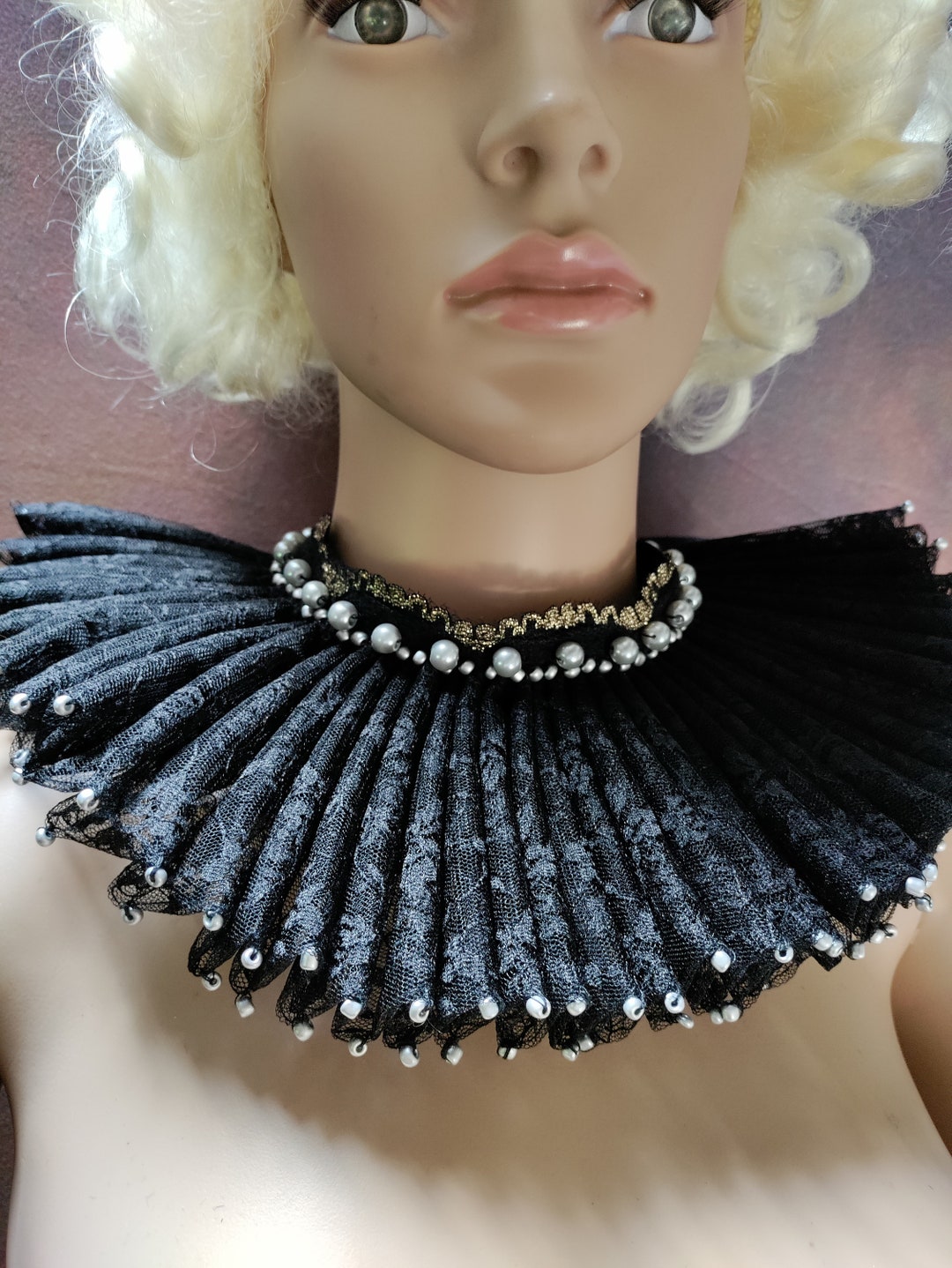 Black Lace & Pearls Ruff Collar – Burlesque Baroque Gothic Victorian ...
