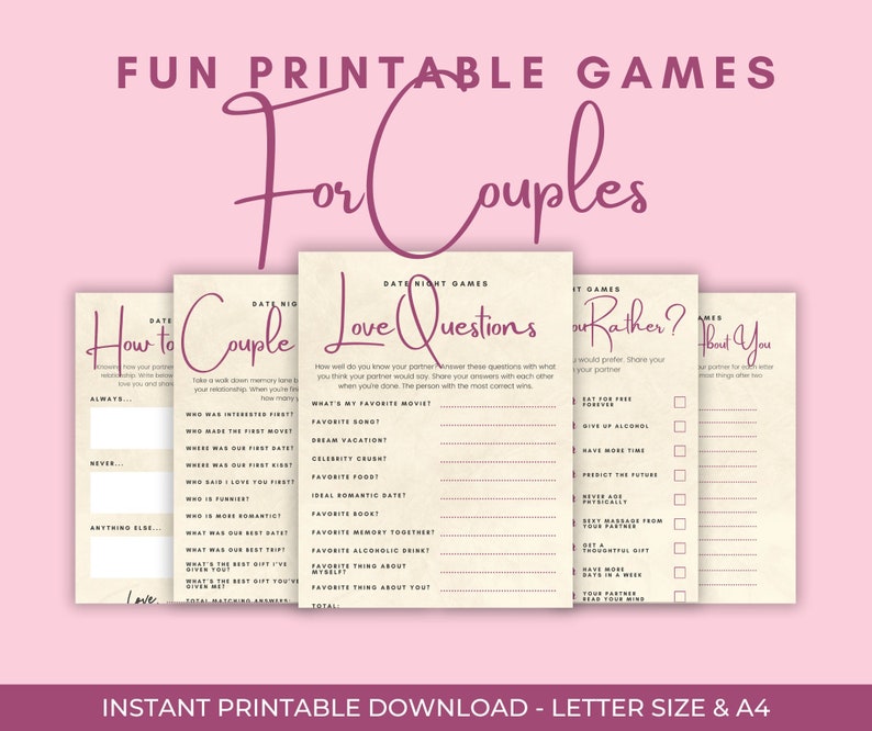 Fun Printable Games for Couples - 5 Downloadable Couples Games for Date ...