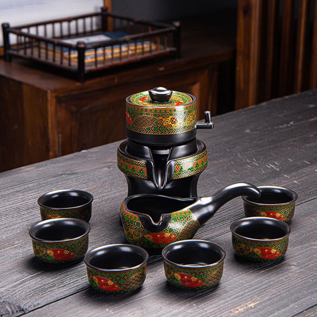 Retro Kiln Matt Ceramic Automatic Kung Fu Tea Set Creative Rotating ...