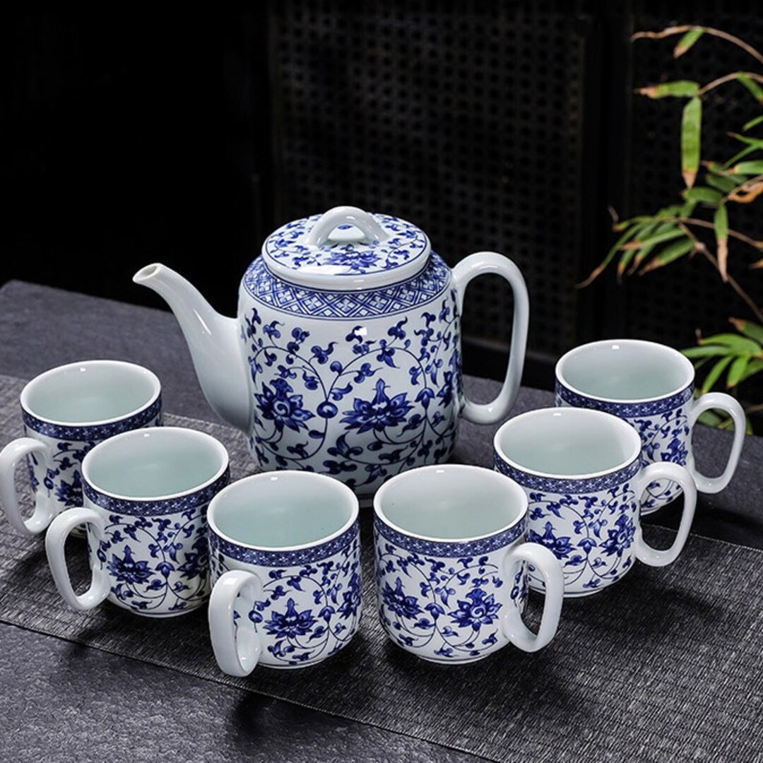 Retro Blue and White Porcelain Tea Set Ceramic Teapot Tea Set Simple ...