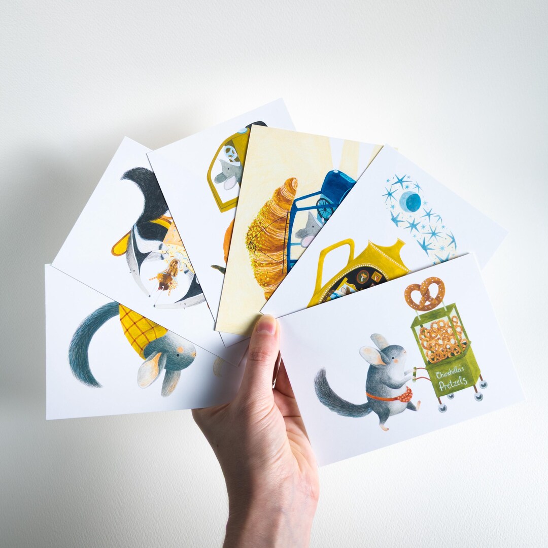 Set of 6 Postcards / Cute Illustrated Animals / Watercolour Postcards ...
