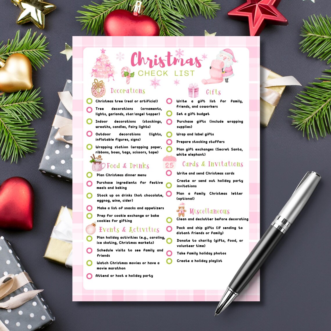 Pink Christmas Checklist Printable | Holiday Planner (A4 & A5 PDF) - Etsy
