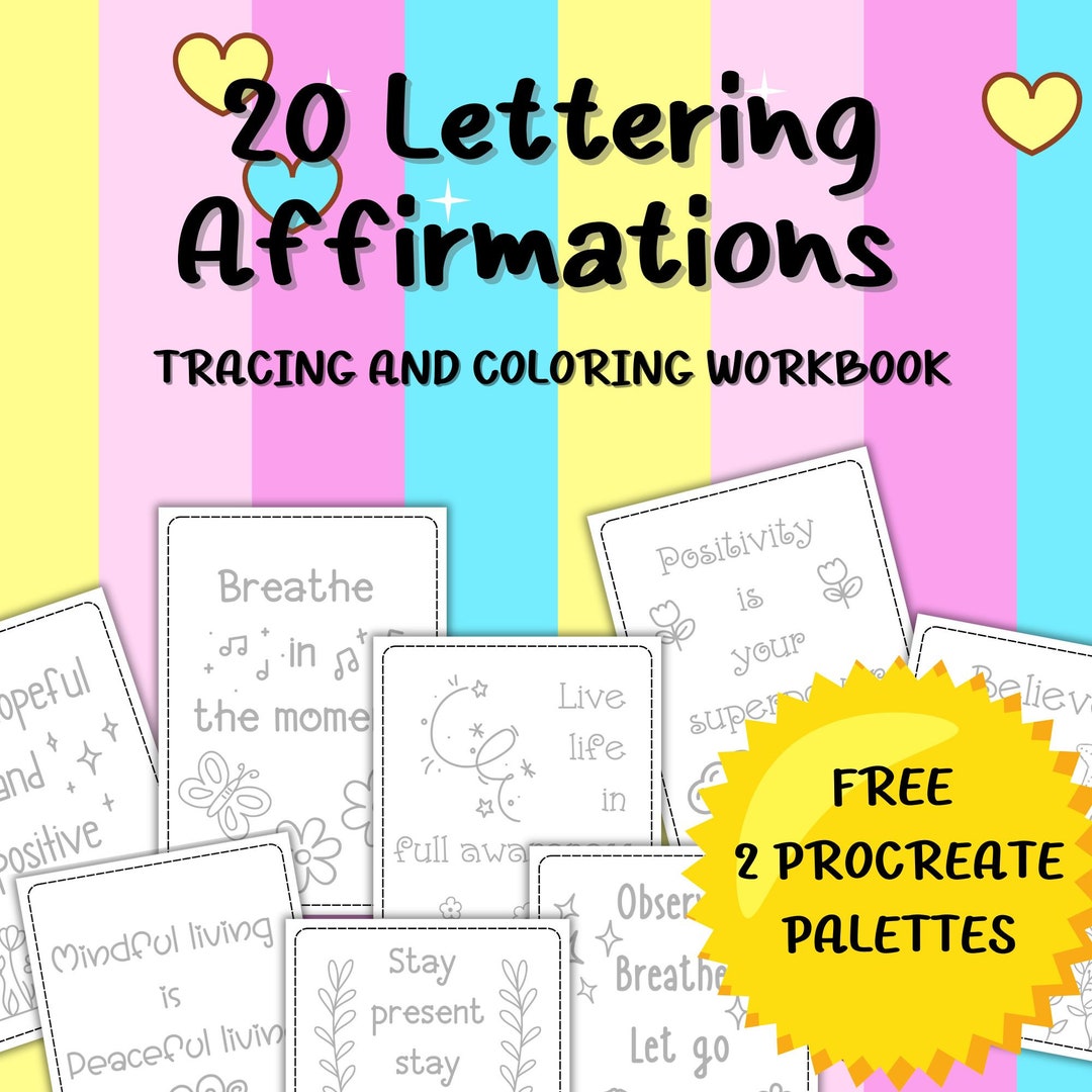 Letting and Affirmations Tracing Procreate Workbook Procreate Lettering ...