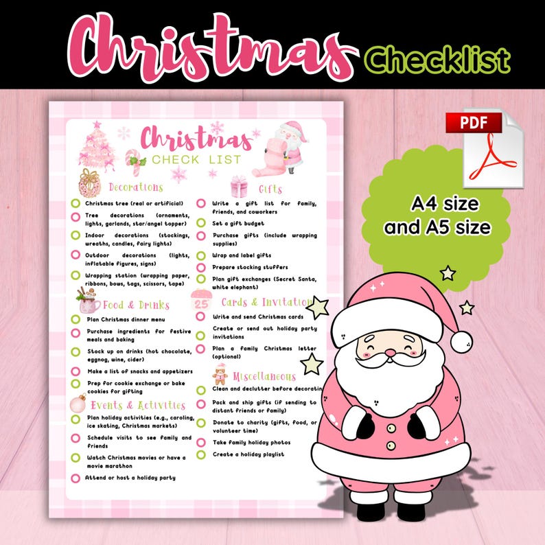 Pink Christmas Checklist Printable | Holiday Planner (A4 & A5 PDF) - Etsy