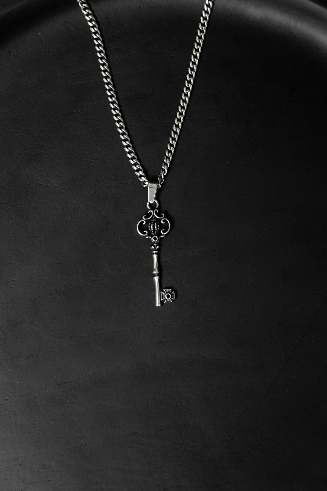 Gothic Skeleton Key Necklace – Antique Silver Pendant, Dark Fantasy ...