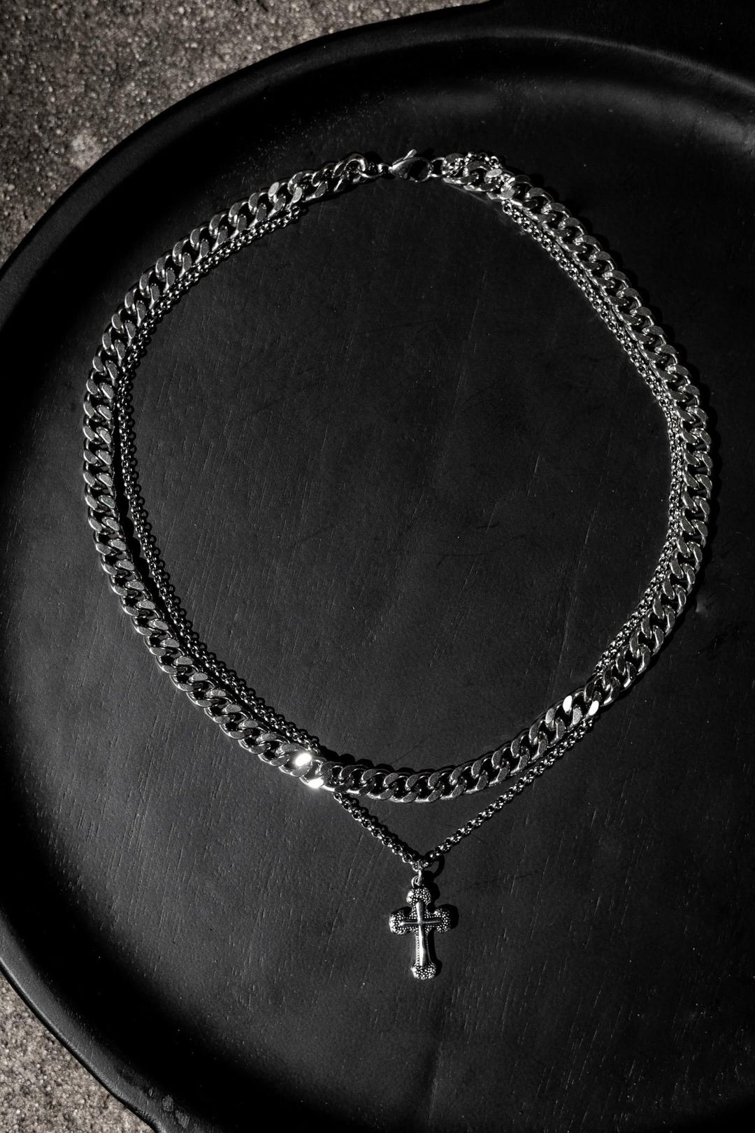 Gothic Layered Cross Necklace – Silver Cuban Link Choker, Grunge Punk ...