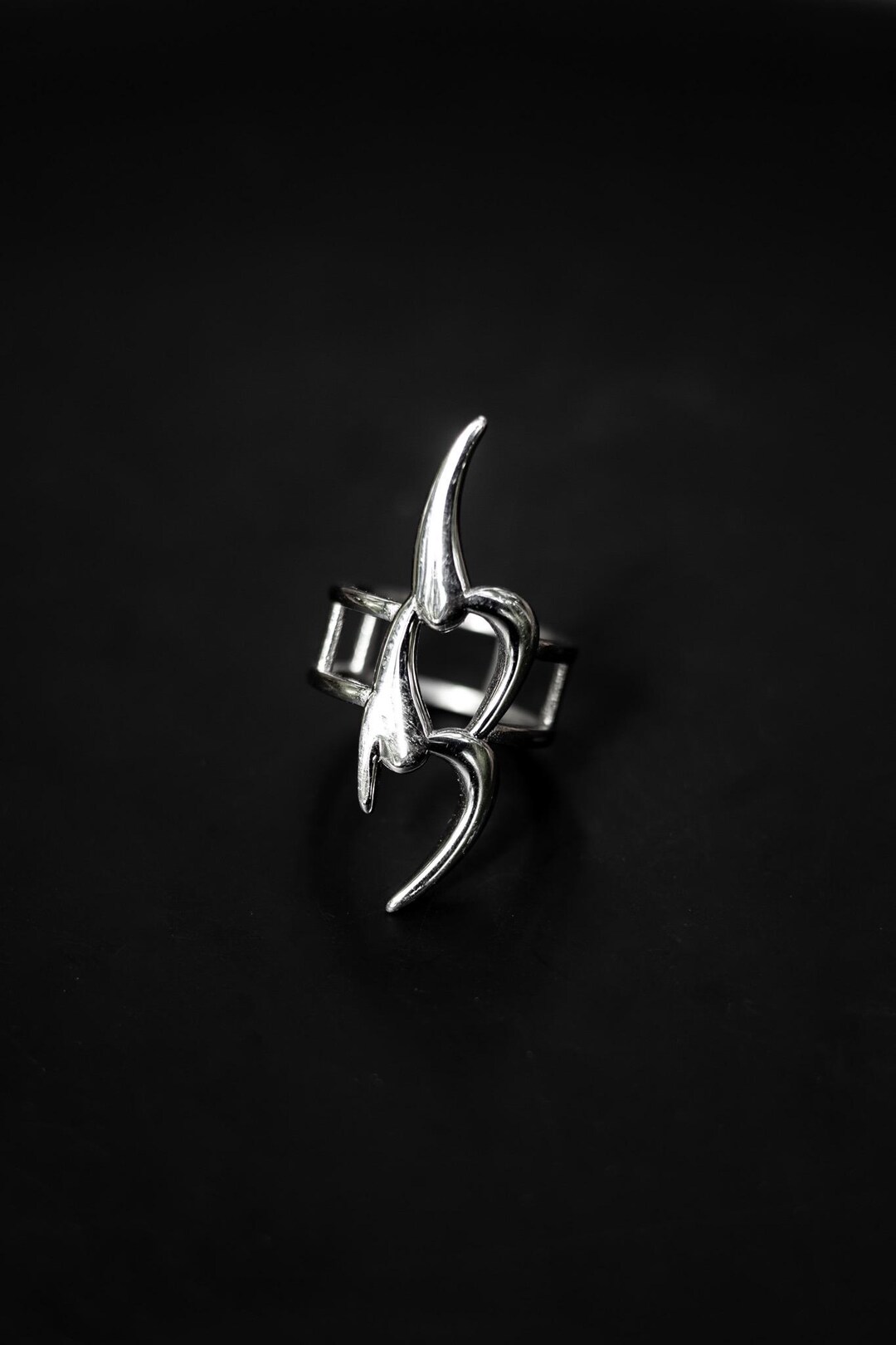 Barbed Claw Ring – Gothic Silver Hook Ring, Adjustable Industrial Alt ...