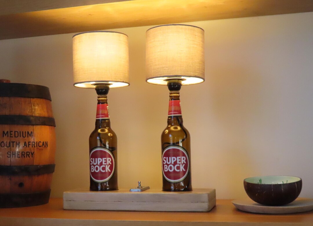 Super Bock Beer Twin Bottle Handmade Desk Lamp With Reclaimed Pallet ...
