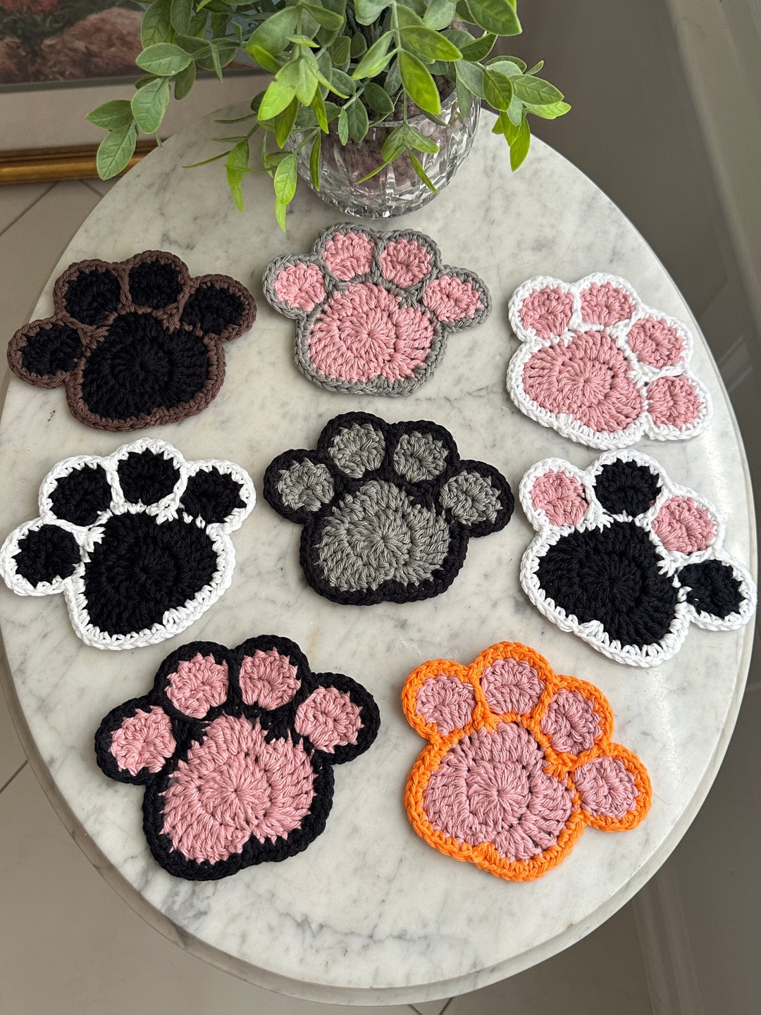 Crochet Cat/dog Paw Coasters (set of 4) — Customization Available! - Etsy