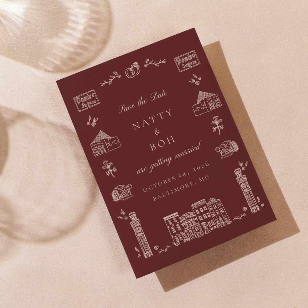 Baltimore City Wedding Invitation & Save the Date Template, Editable ...