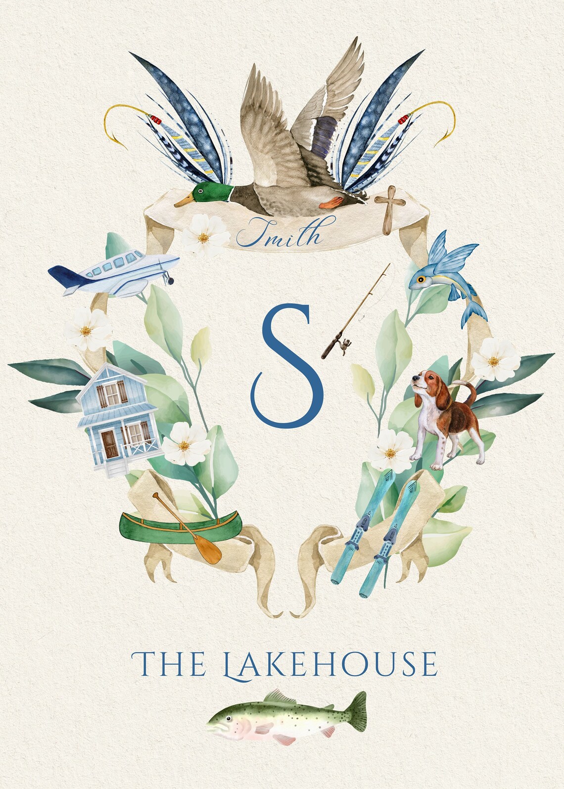 Custom Digital "watercolor" Crests - to Text, Print as Invitations or ...