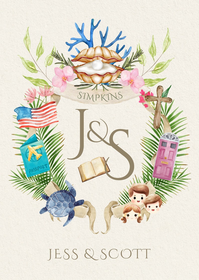 Custom Digital "watercolor" Crests - to Text, Print as Invitations or ...