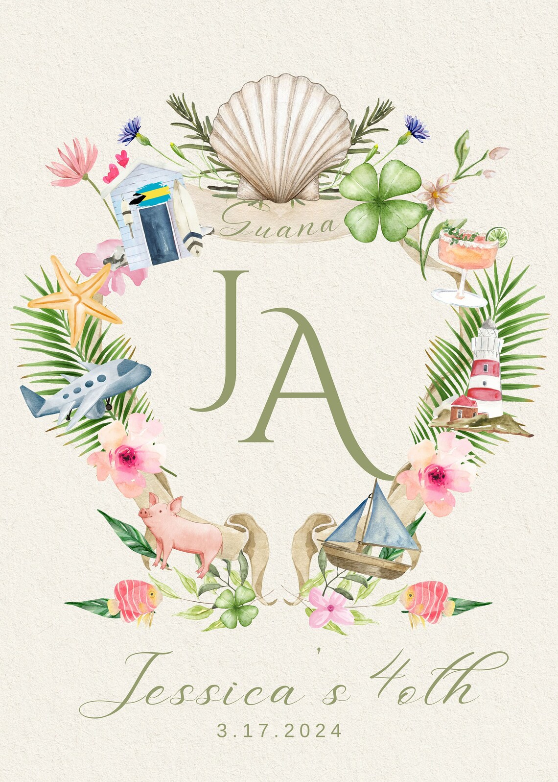 Custom Digital "watercolor" Crests - to Text, Print as Invitations or ...