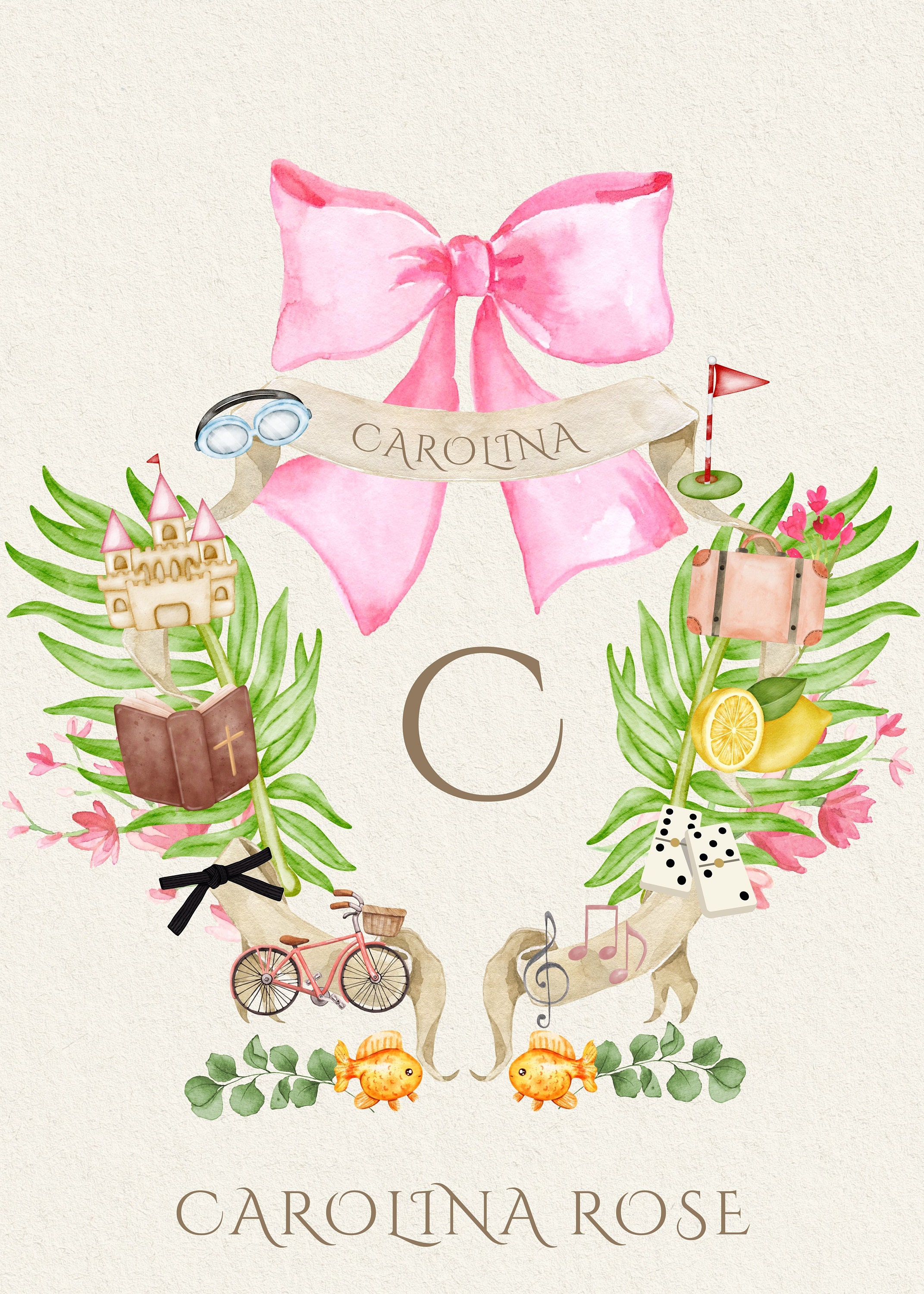 Custom Digital "watercolor" Crests - to Text, Print as Invitations or ...