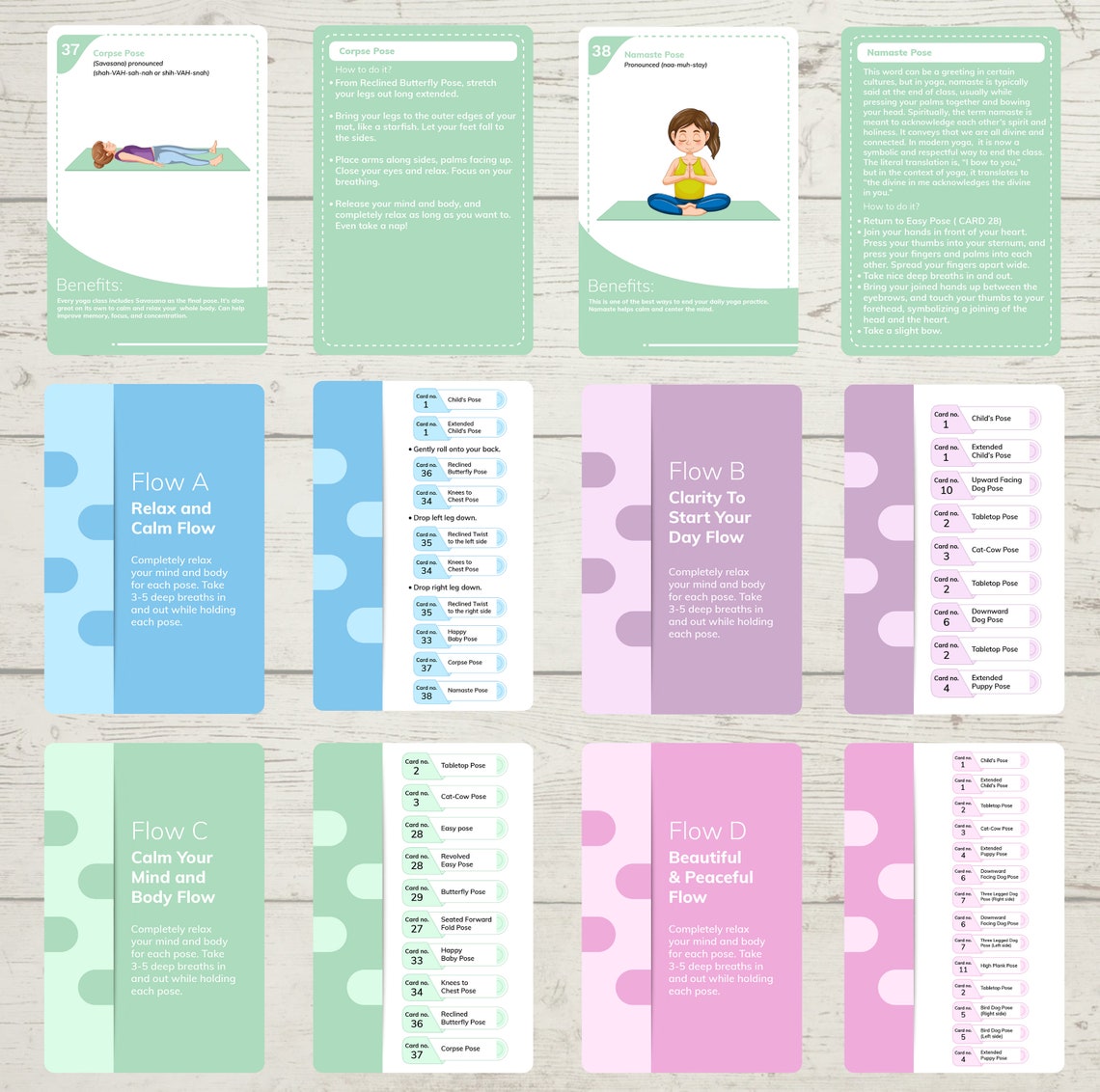 57 Printable Beginner Yoga Flashcards for Kids and Adults Custom With ...