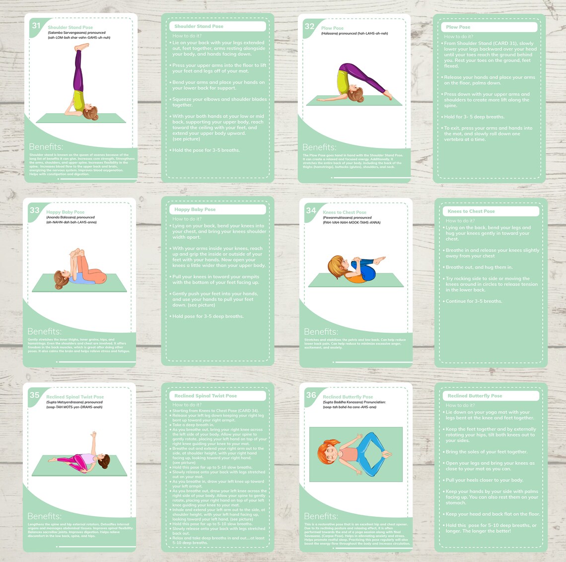 57 Printable Beginner Yoga Flashcards for Kids and Adults Custom With ...