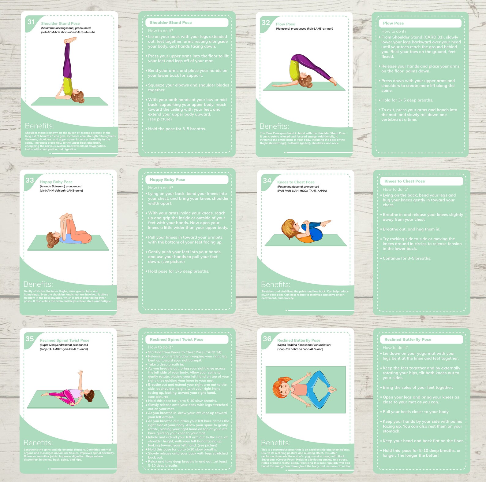 57 Printable Beginner Yoga Flashcards for Kids and Adults Custom With ...