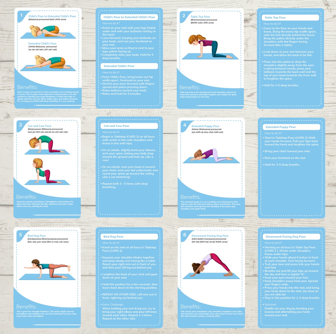 57 Printable Beginner Yoga Flashcards for Kids and Adults Custom With ...