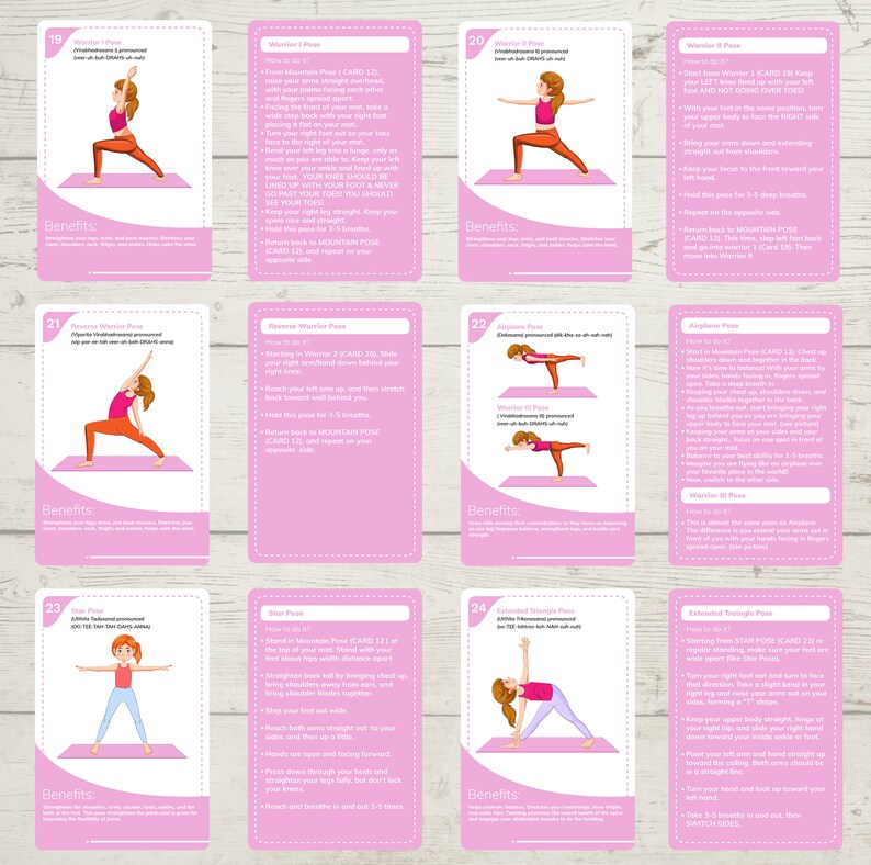 57 Printable Beginner Yoga Flashcards for Kids and Adults Custom With ...