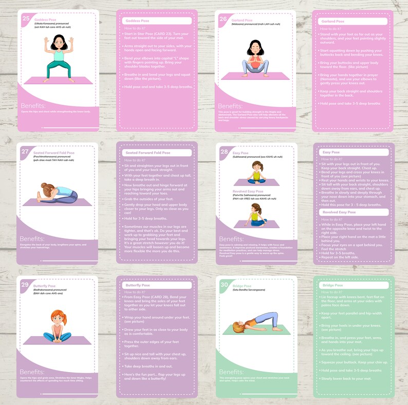 57 Printable Beginner Yoga Flashcards for Kids and Adults Custom With ...
