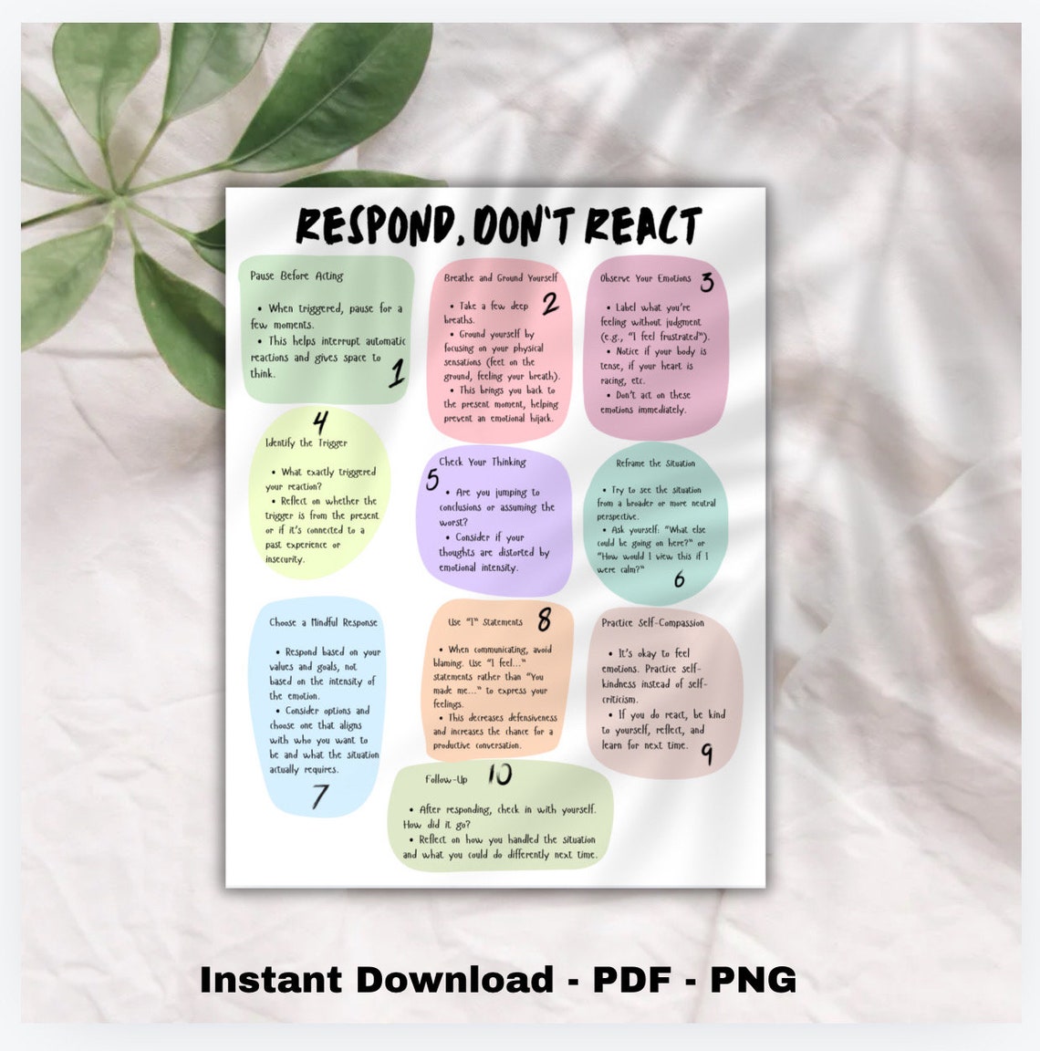 Respond Dont React Coaching Handout Mindfulness Feelings and Emitions ...