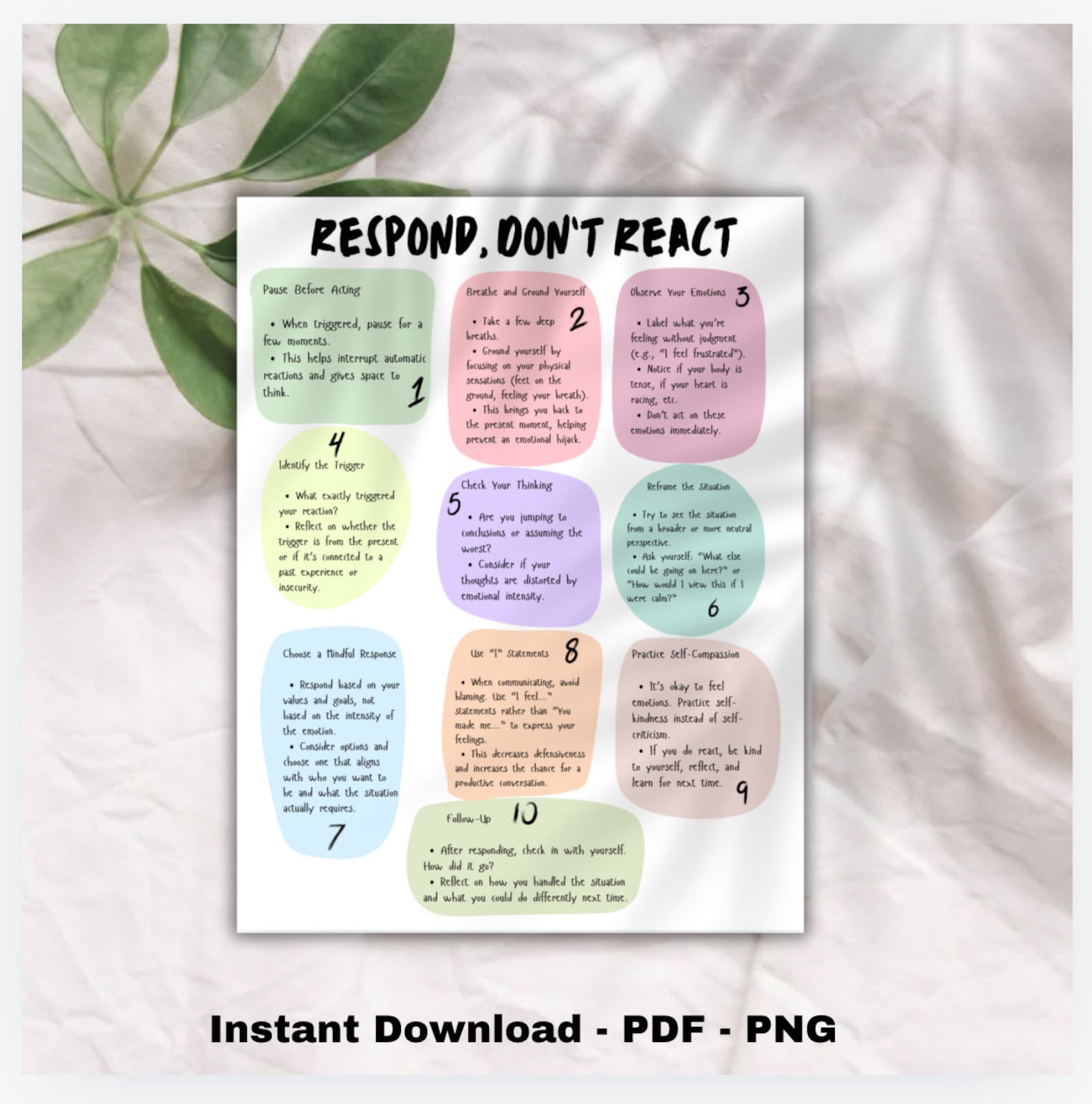 Respond Dont React Coaching Handout Mindfulness Feelings and Emitions ...