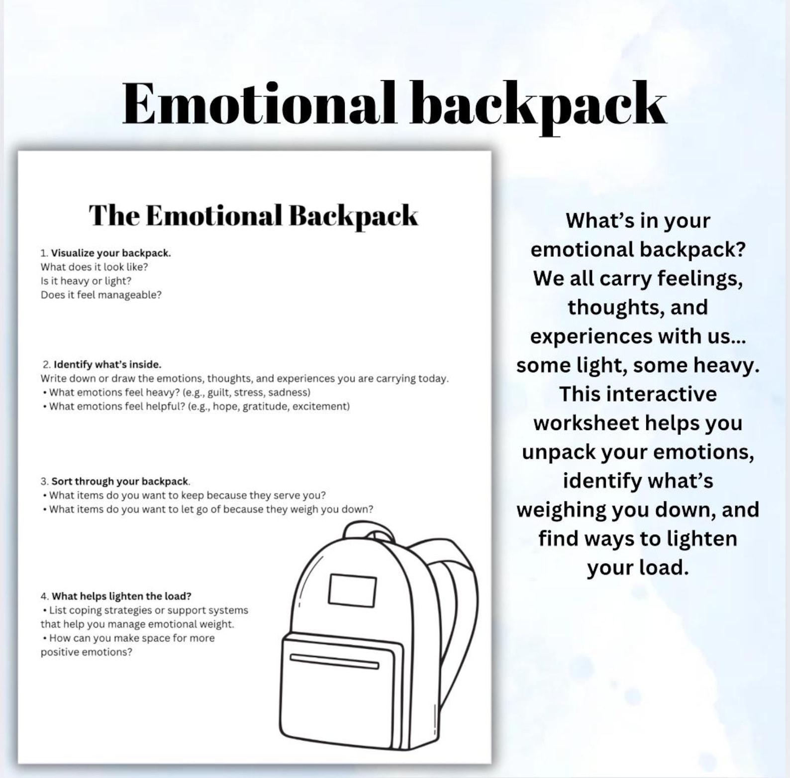 Unpacking Your Emotional Backpack: A Self-reflection Worksheet - Etsy