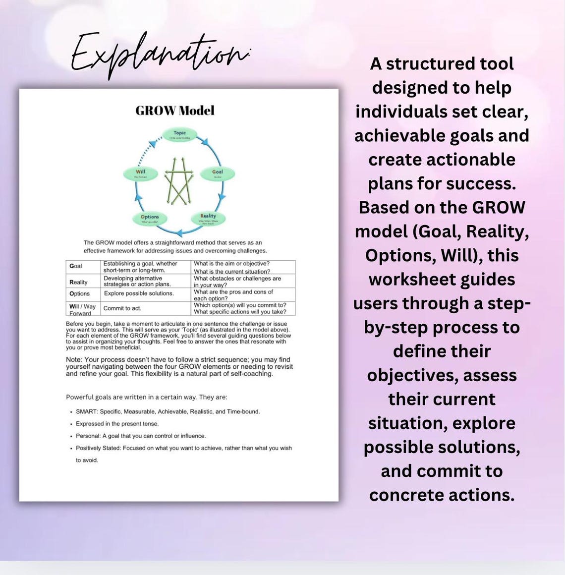 Grow Model Goal Worksheet A Step-by-step Guide to Achieving Your Goals ...