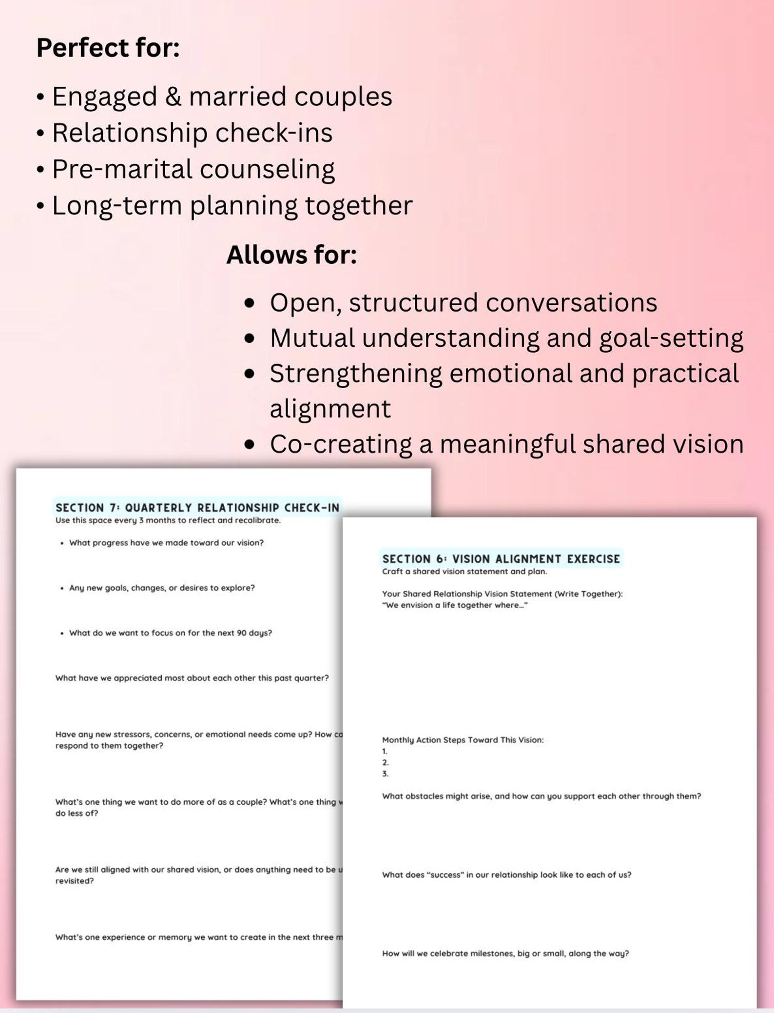 Couples Life Planning Worksheet: Relationship Goals, Therapy Prompts ...