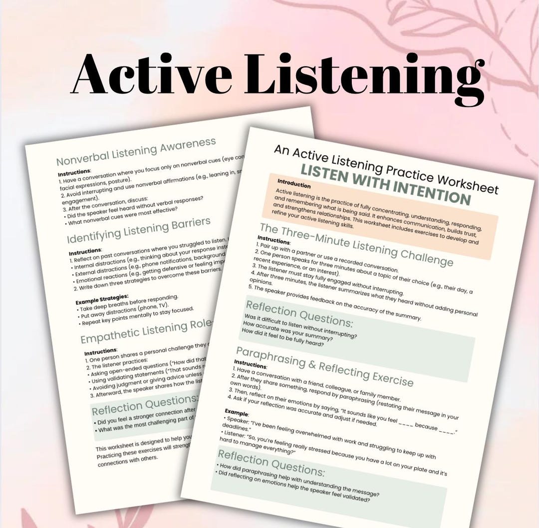 Active Listening Skills Worksheet Enhance Communication & Build ...