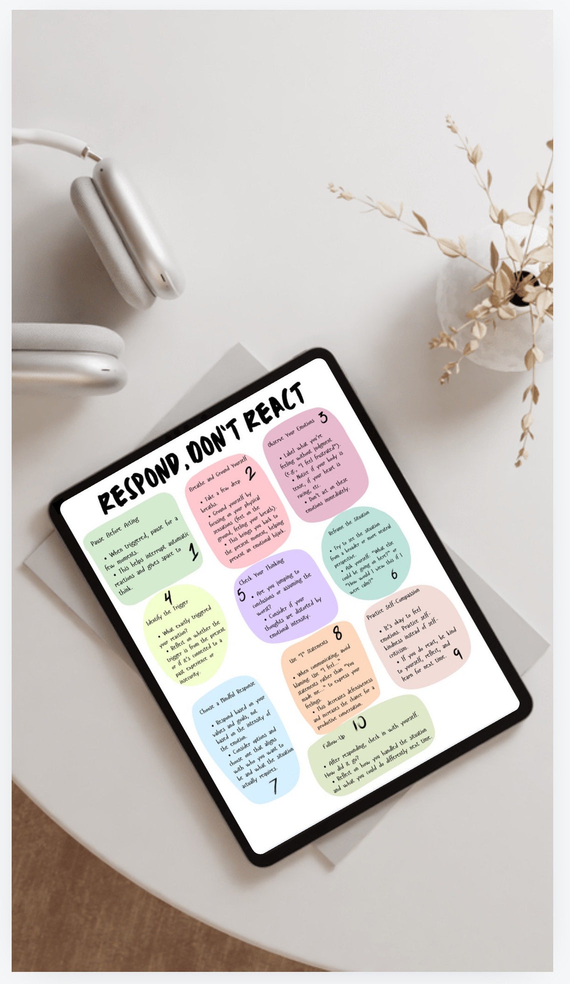 Respond Dont React Coaching Handout Mindfulness Feelings and Emitions ...
