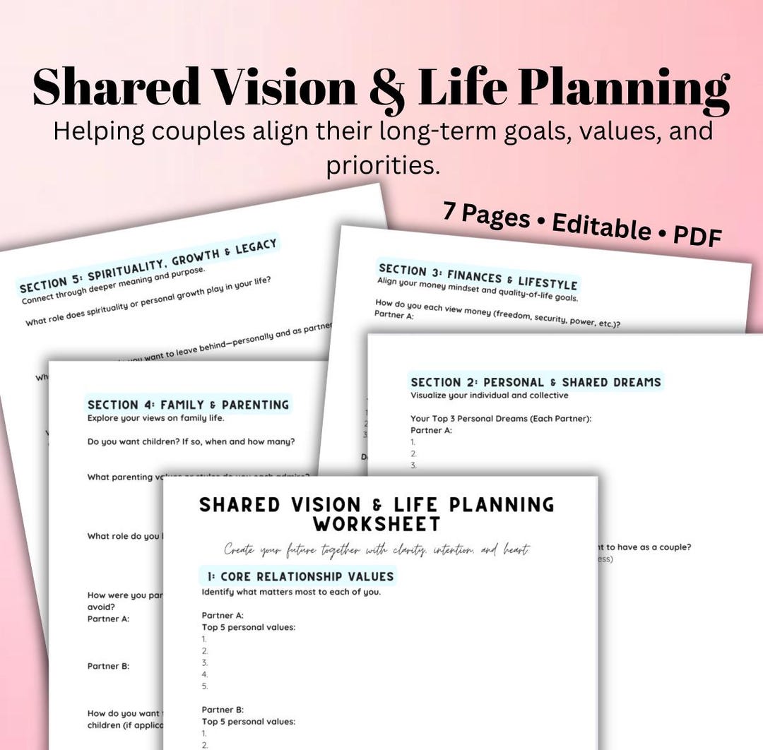 Couples Life Planning Worksheet: Relationship Goals, Therapy Prompts ...