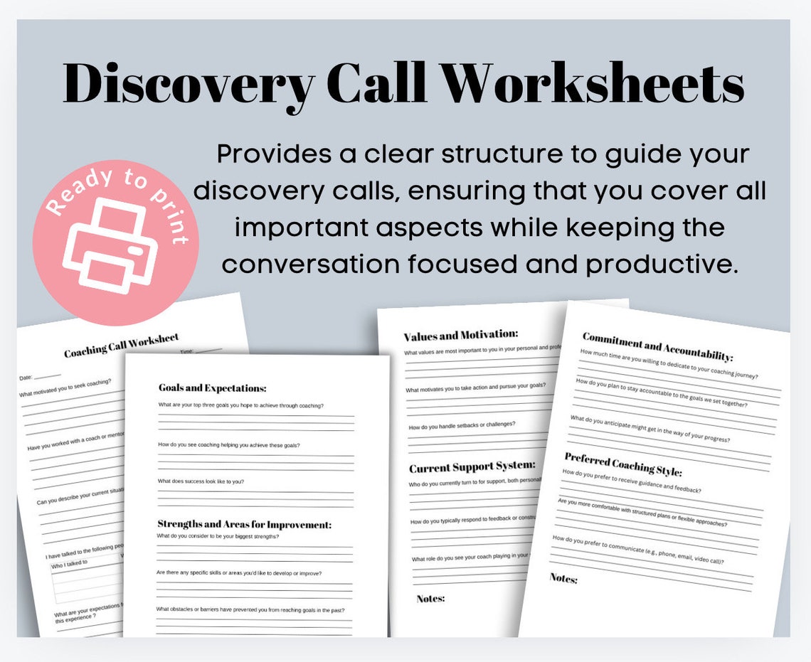 Discovery Call Worksheets Coach Resource Client Enrollment Establishing ...
