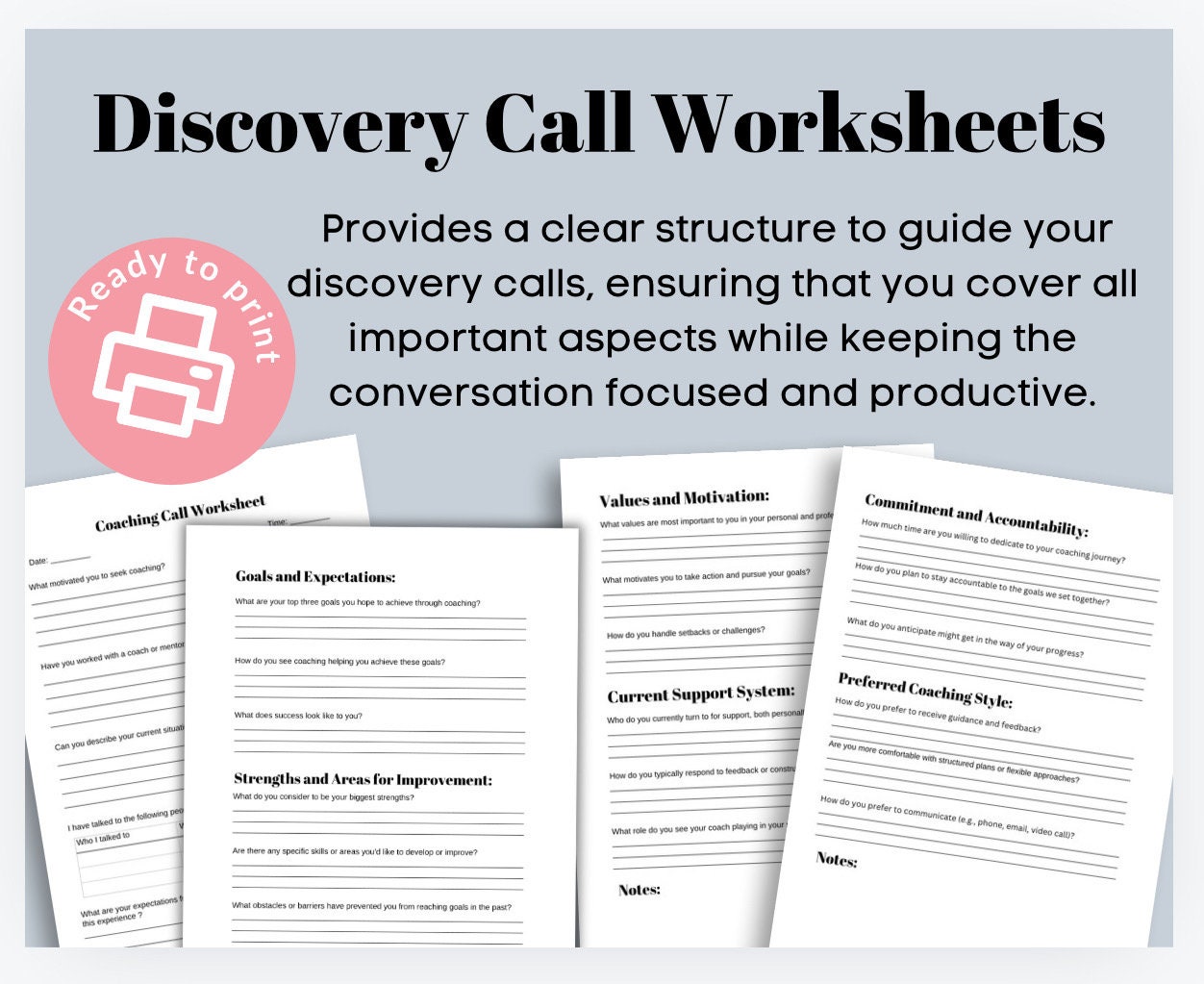 Discovery Call Worksheets Coach Resource Client Enrollment Establishing ...