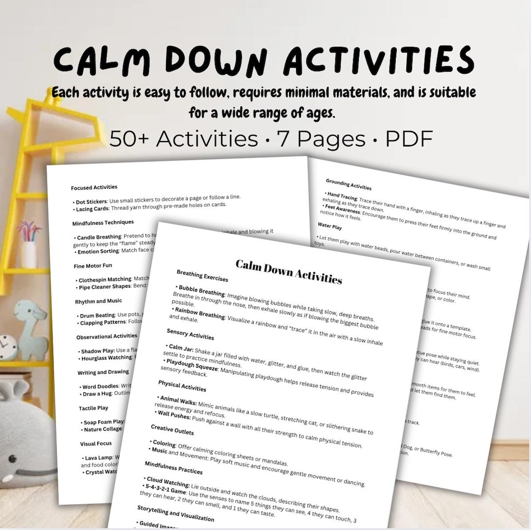 Calm Down Activities Teacher and Parent Tool for Emotional Regulation ...