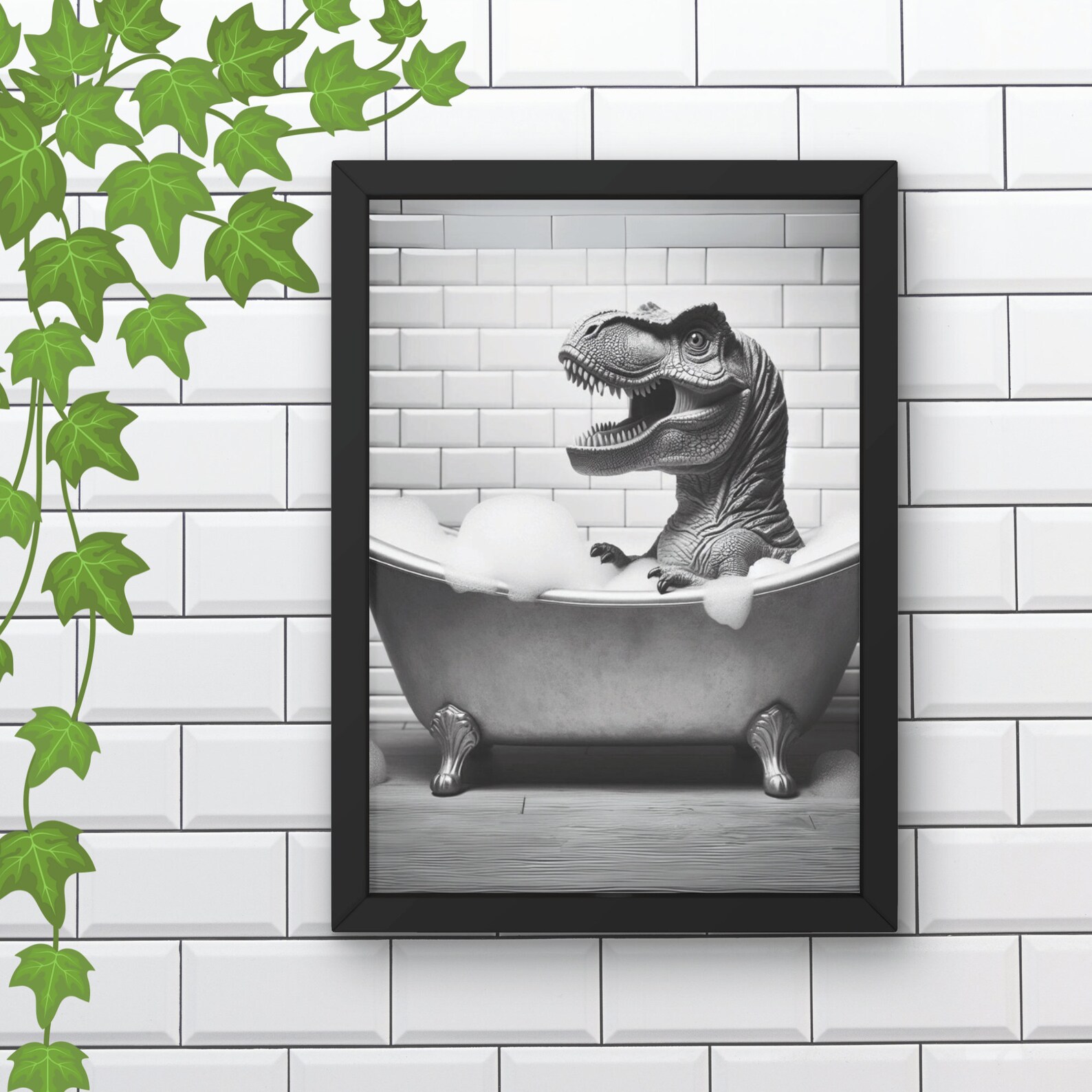 T-rex in Tub Print: Dinosaur Bathroom Wall Art, Tyrannosaurus Rex Guest ...