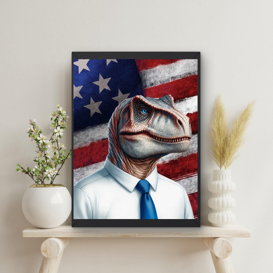 Patriotic Dinosaur T-rex Wall Art, Patriotic Flag Print Decor, Office ...
