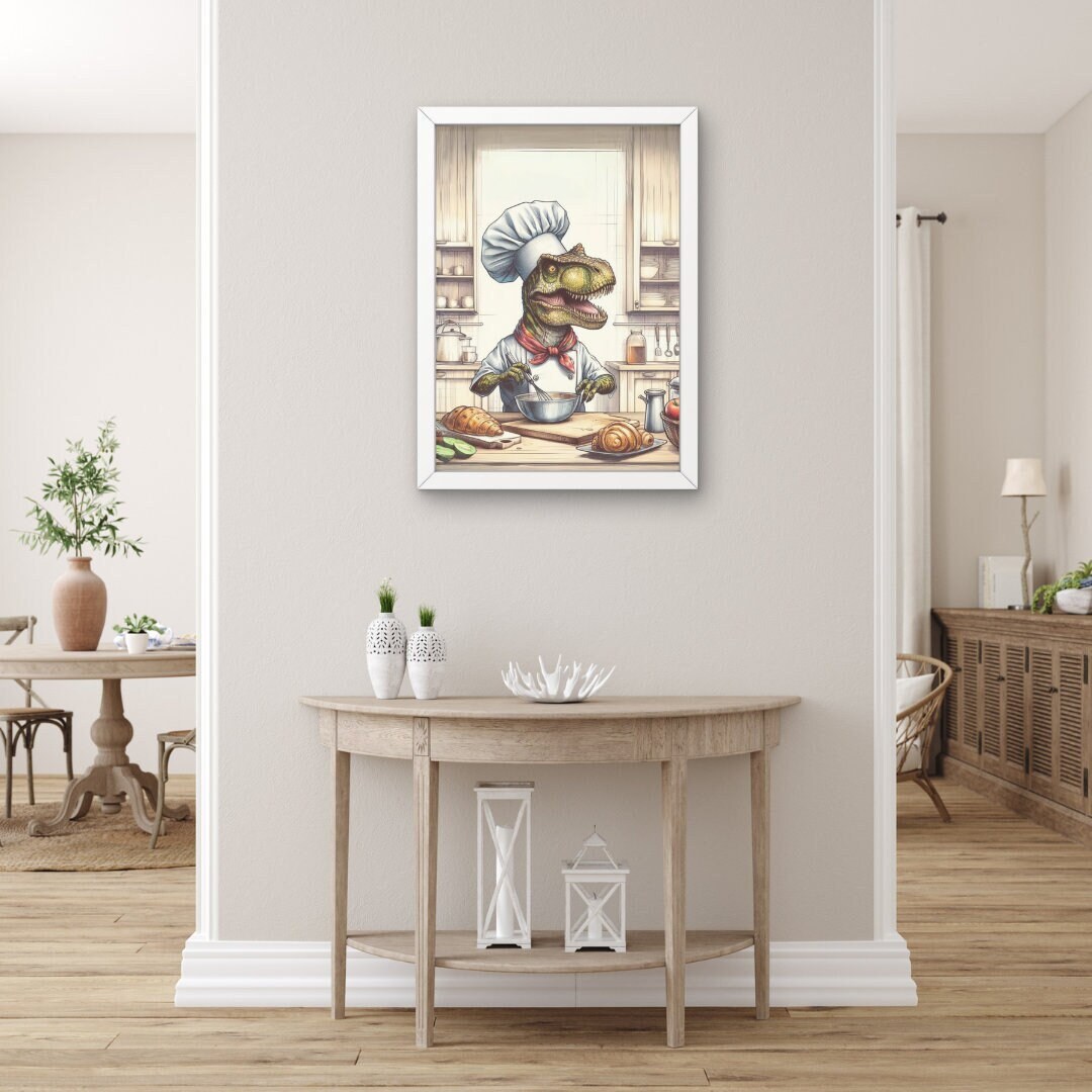 T-rex Chef Dinosaur Kitchen Print: Whimsical Culinary Art (digital ...