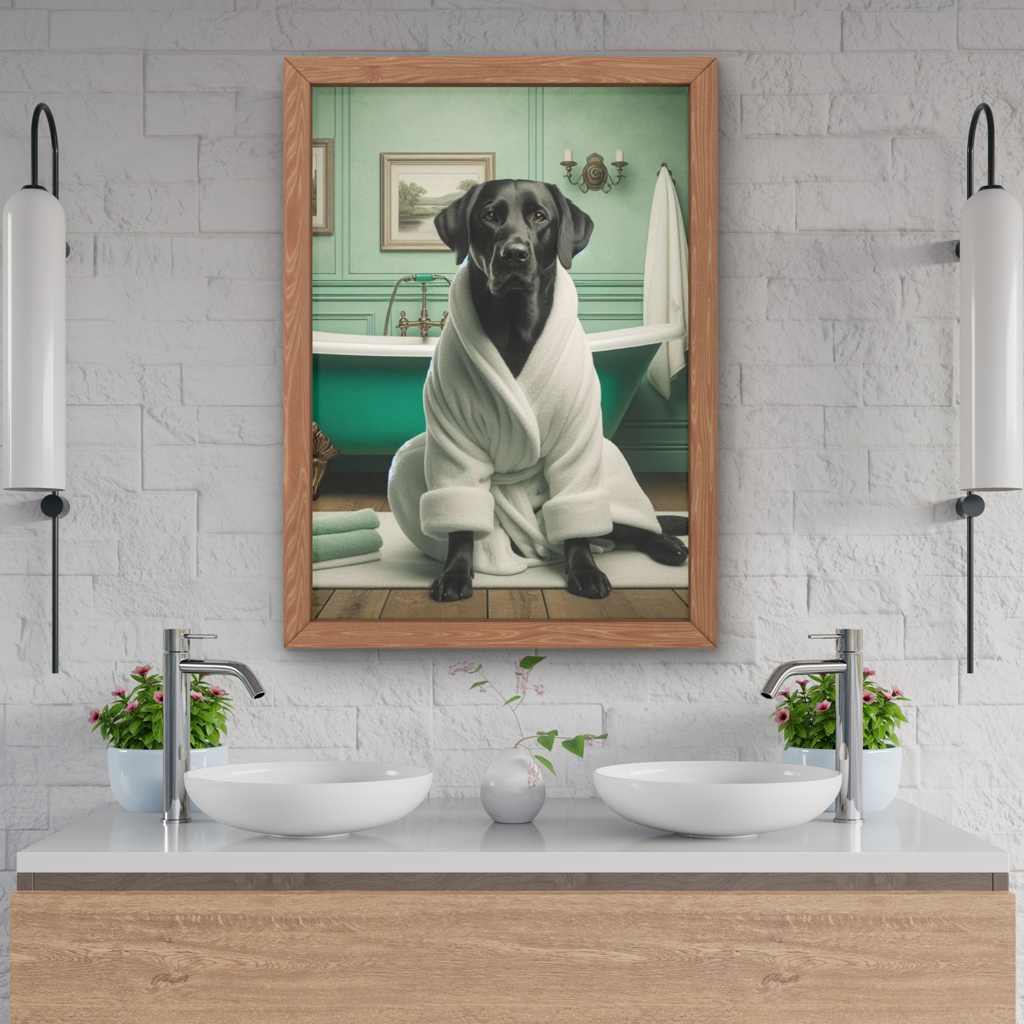 Black Lab Dog in Tub Bathrobe Wall Art, Labrador Retriever in Bathtub ...