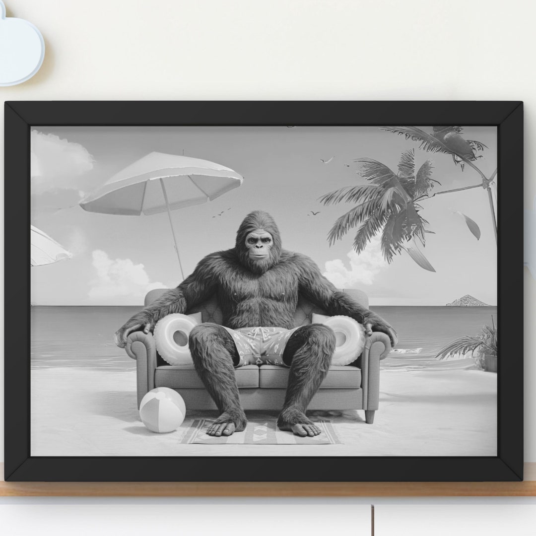 Bigfoot Sasquatch Wall Art, Ape on Beach Instant Download, Beach House ...