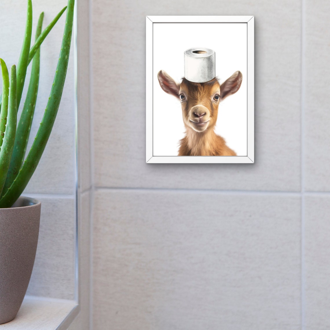 Baby Goat Toilet Paper Head Print: Bathroom Humor Wall Art (digital ...
