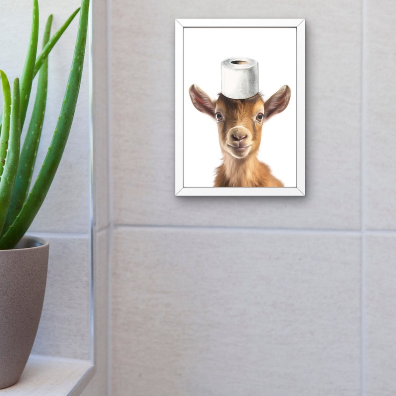 Baby Goat Bathroom Wall Art, Goat Kid With Toilet Paper on Head Wall ...