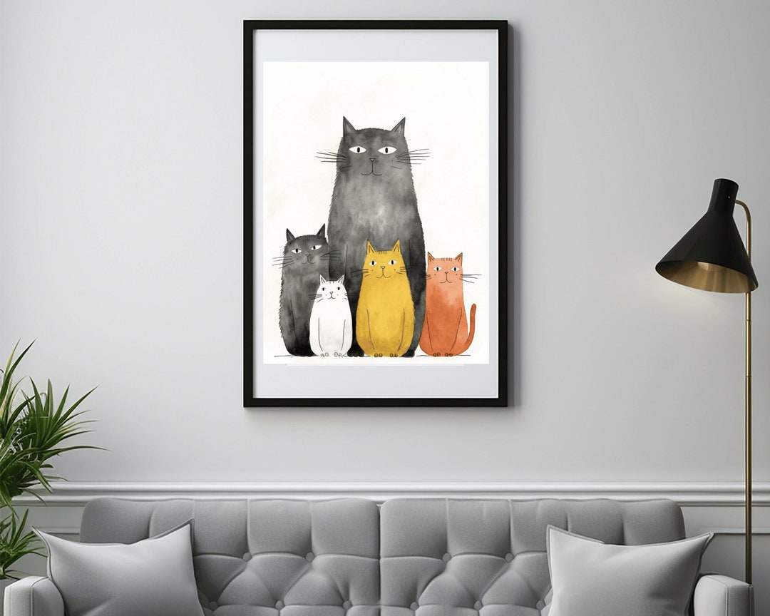 Group of Cats Wall Art, Cat Family Wall Print Decor, Office and Modern ...