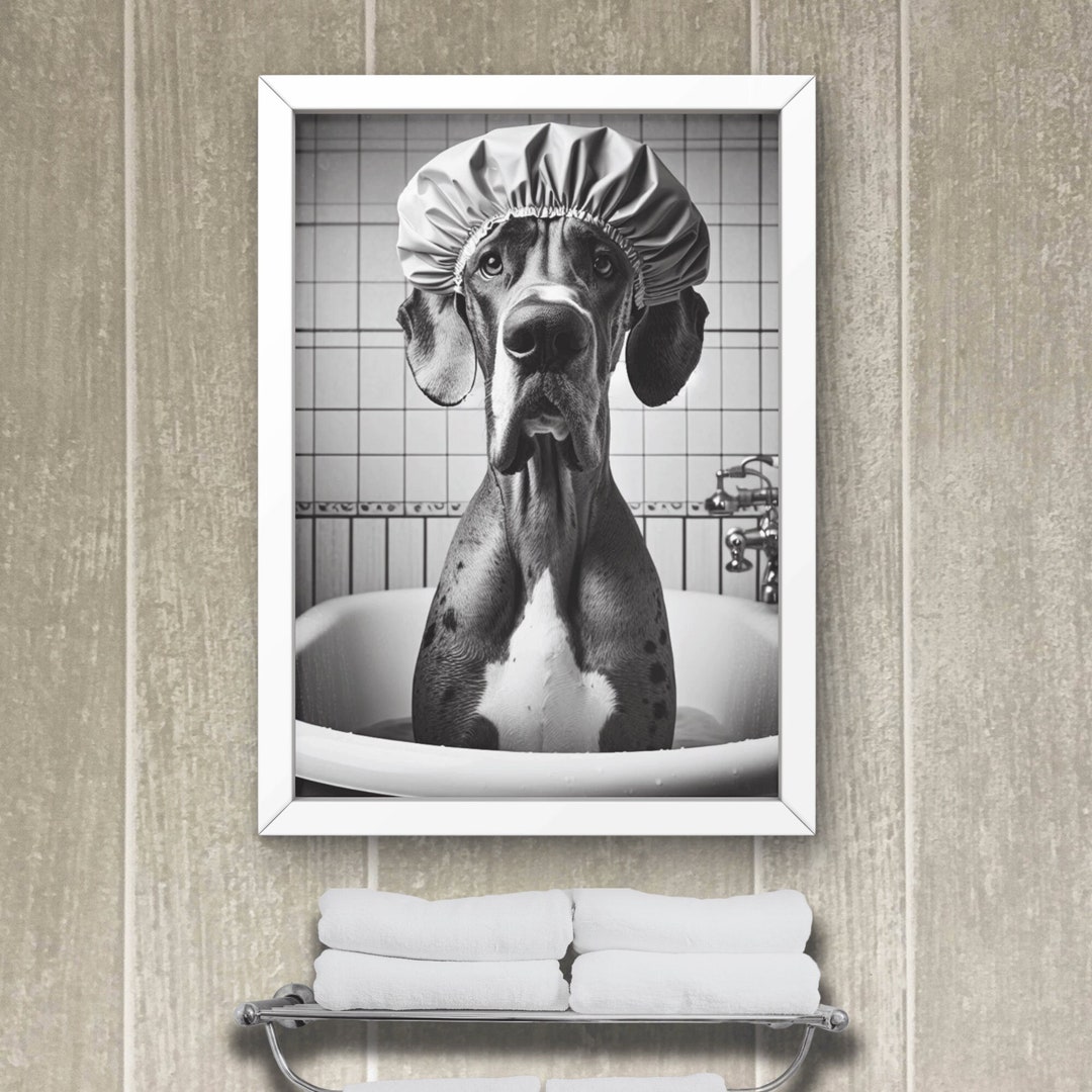 Great Dane Dog in Tub Bathroom Wall Art Great Dane in Bathtub Wall Decor, Kids Wall Art Bathroom ...