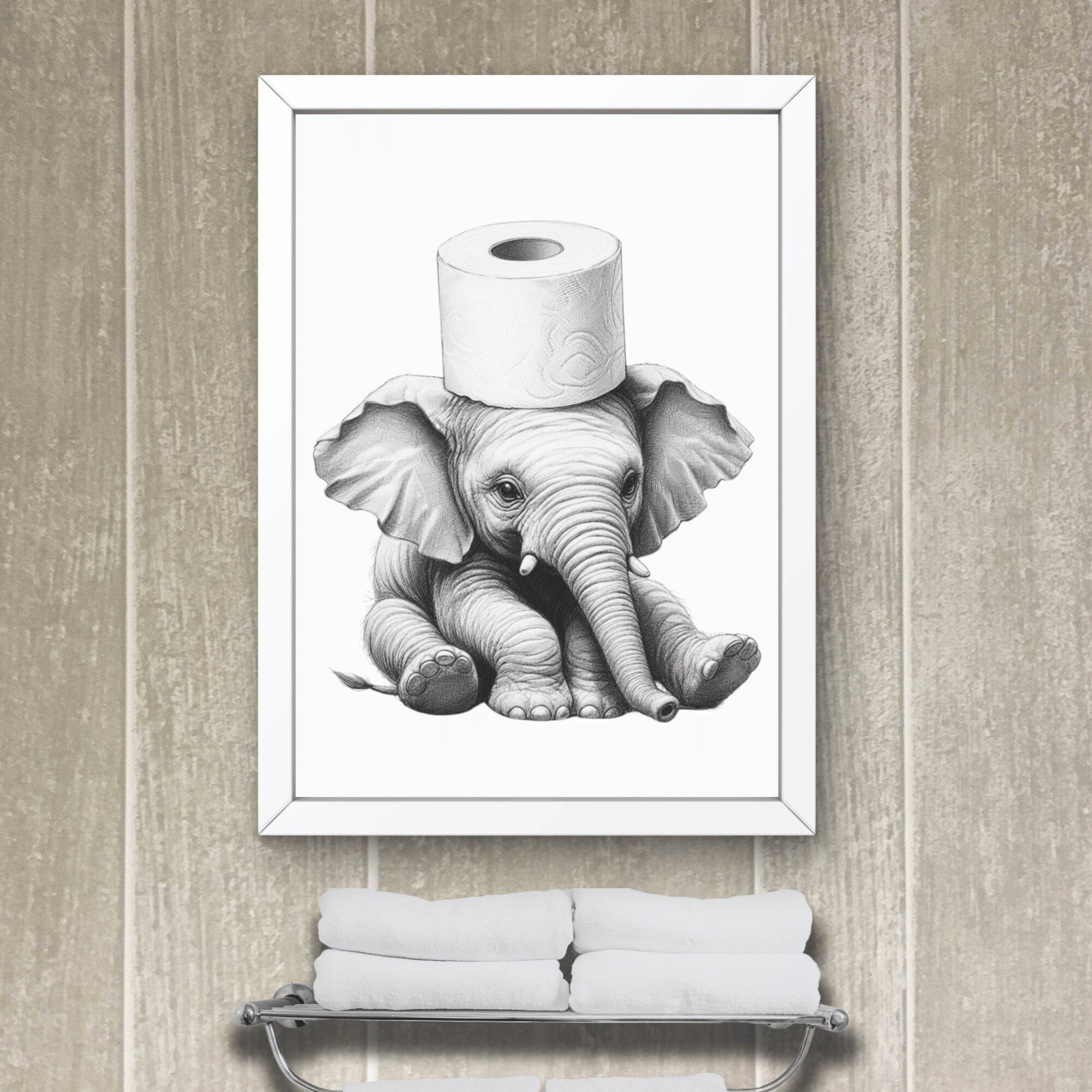 Baby Elephant Bathroom Wall Art, Decor Bathroom Art for Kids ...