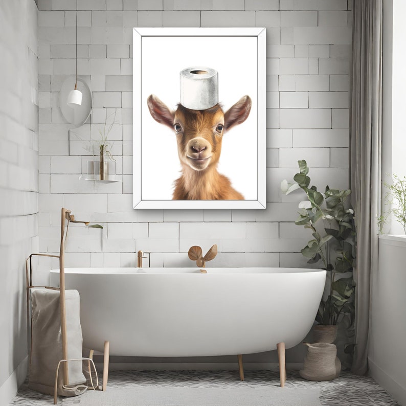 Baby Goat Bathroom Wall Art, Goat Kid With Toilet Paper on Head Wall ...