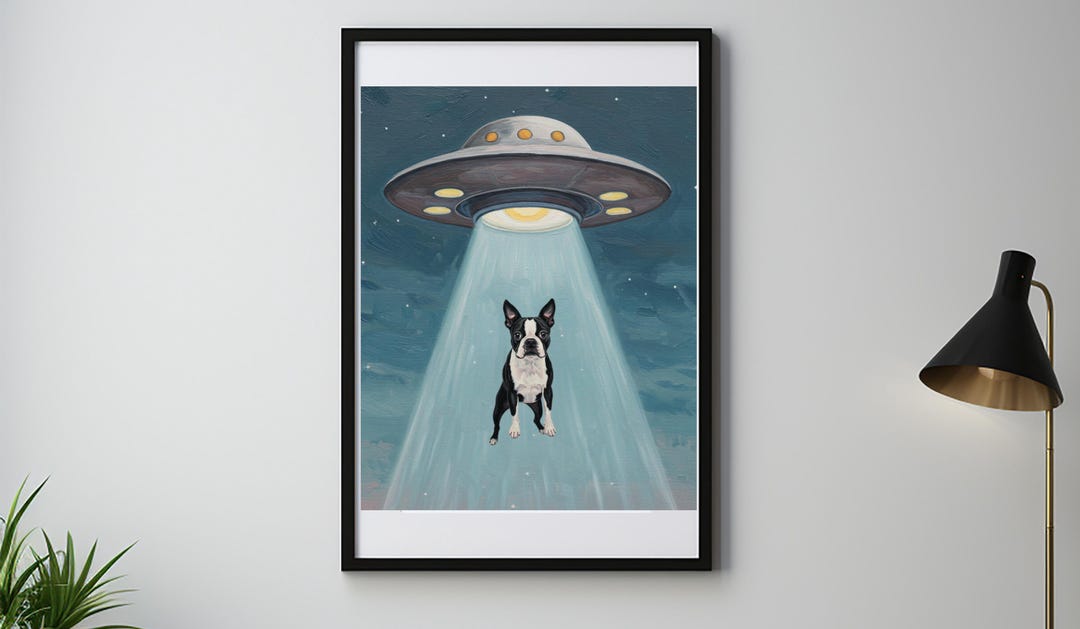 French Bulldog, Bulldog Dog, UFO Wall Art, Alien Abduction Encounter ...
