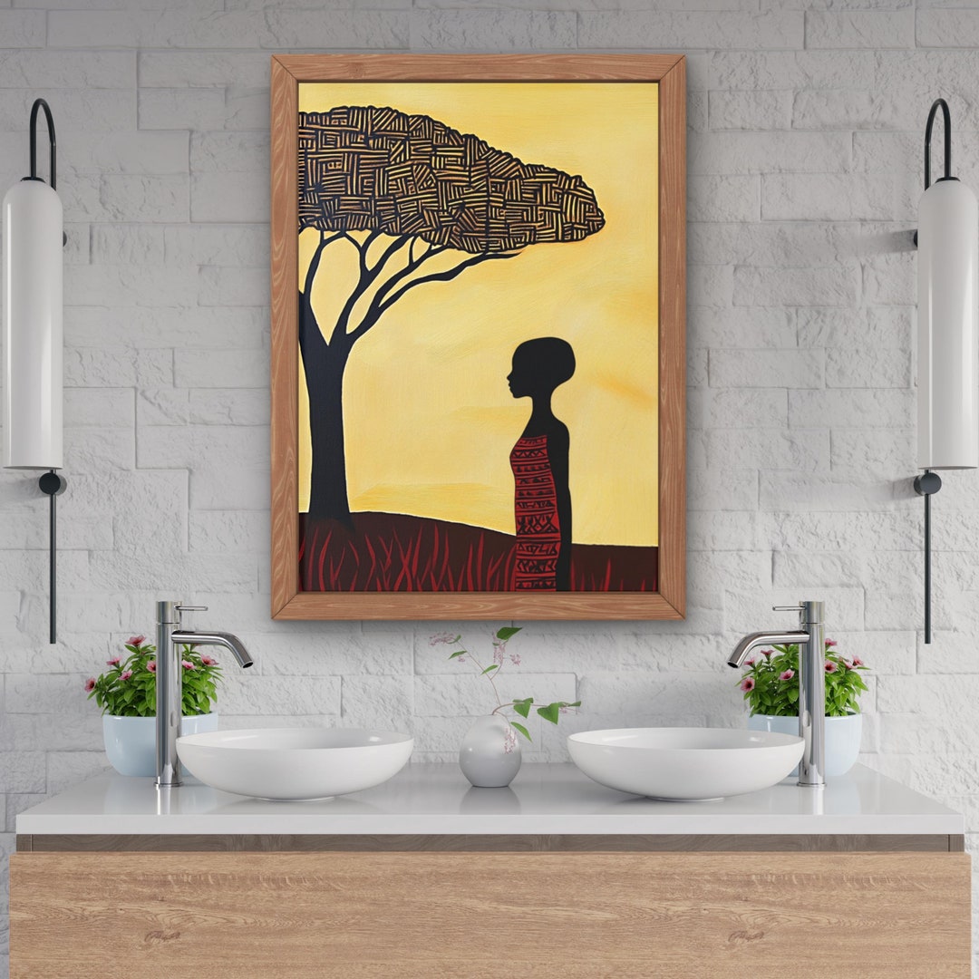 Black Girl Silhouette Wall Art, Digital Download, Girl Silhouette With ...