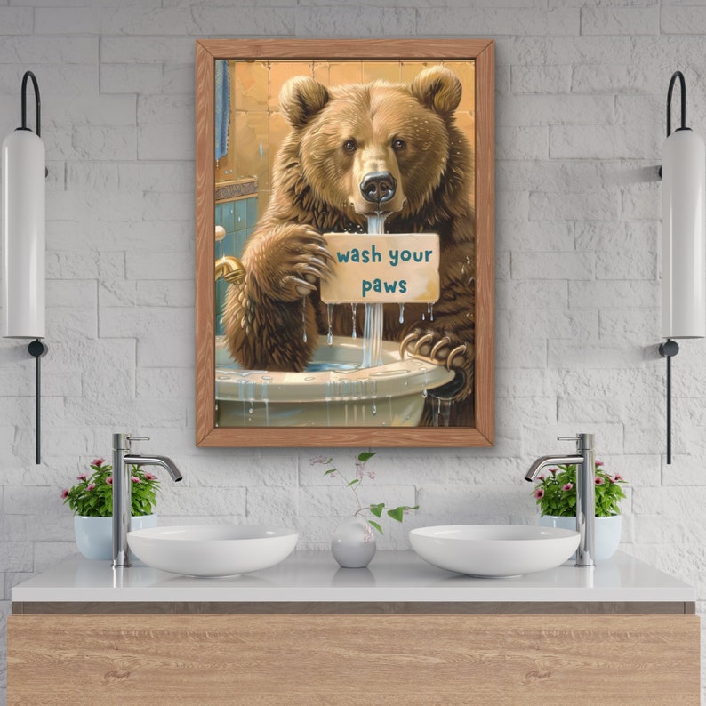 Grizzly Bear Bathroom Wall Art, Decor Bathroom Art for Kids, Wash Your ...